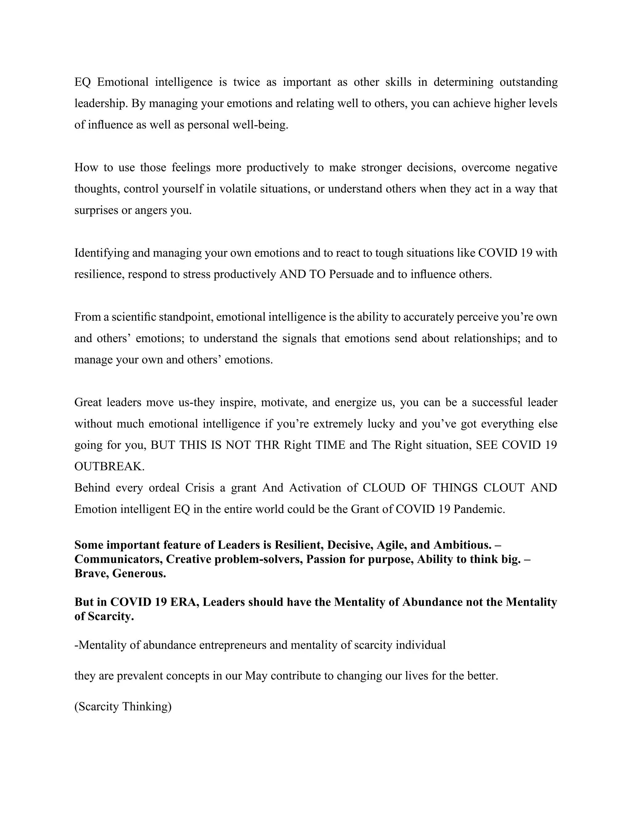 Leadership in The COE Technology of twenty-first century Beyond covid ...