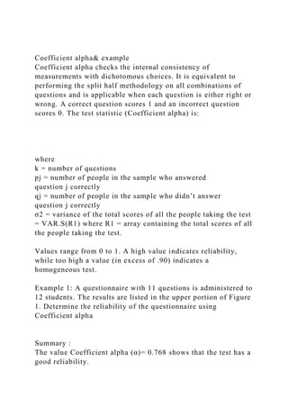 Coefficient alpha& exampleCoefficient alpha checks the internal .docx