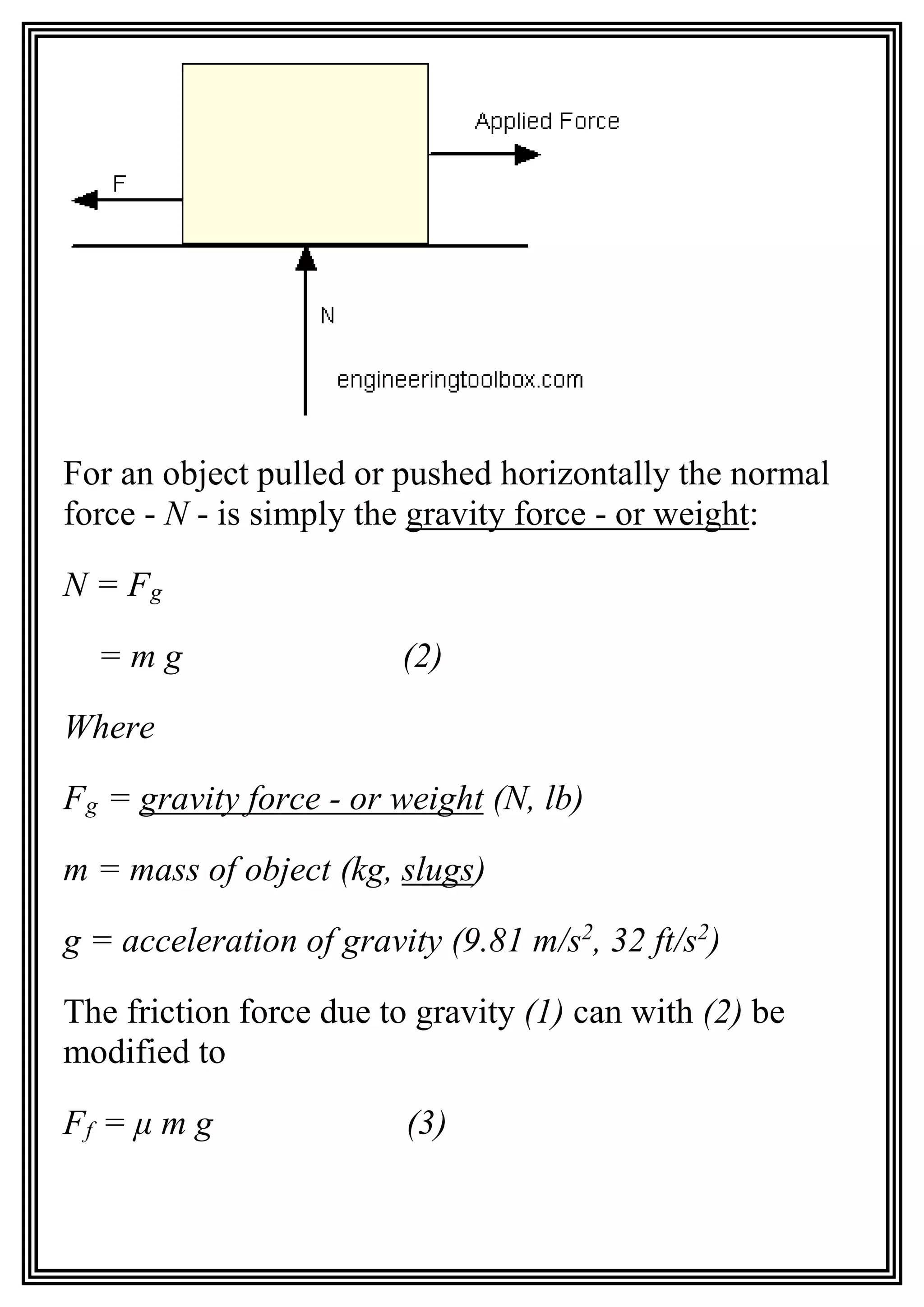 Coefficient Of Friction Of Different Materials Pdf Physics Science