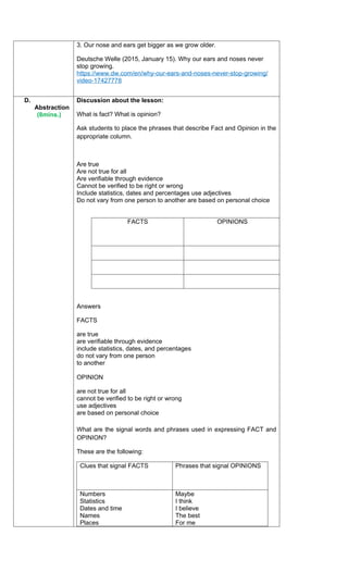 Classroom Observation for English Subject IV Facts & Opinion.docx