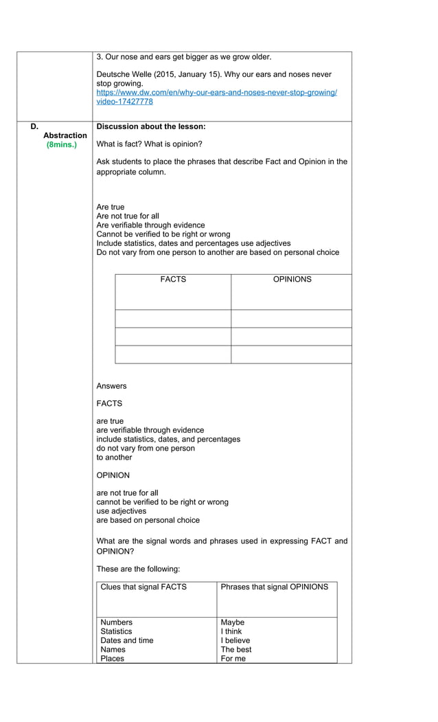 Classroom Observation for English Subject IV Facts & Opinion.docx