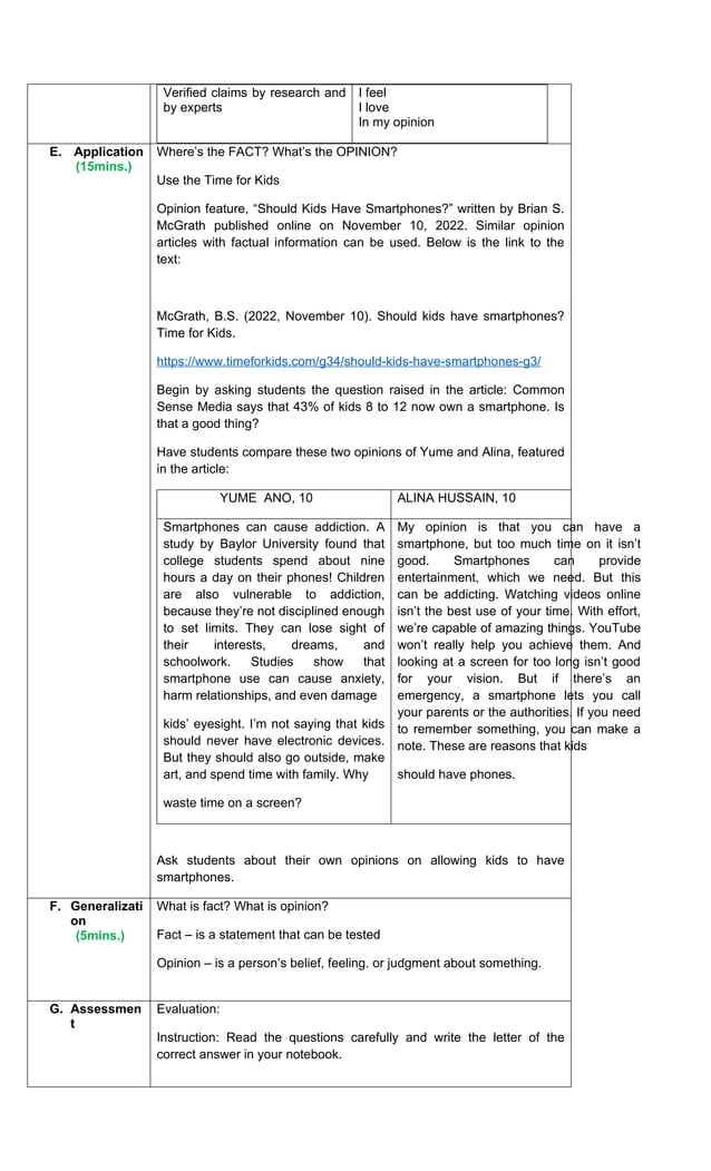 Classroom Observation for English Subject IV Facts & Opinion.docx