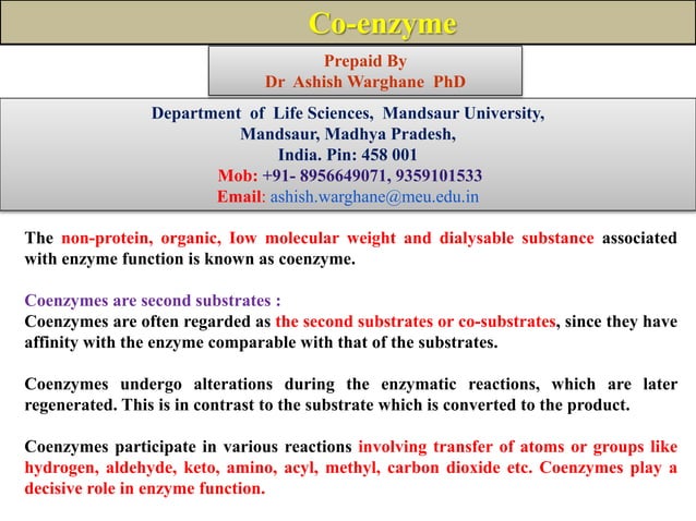 Co-enzyme | PPTX | Chemistry | Science