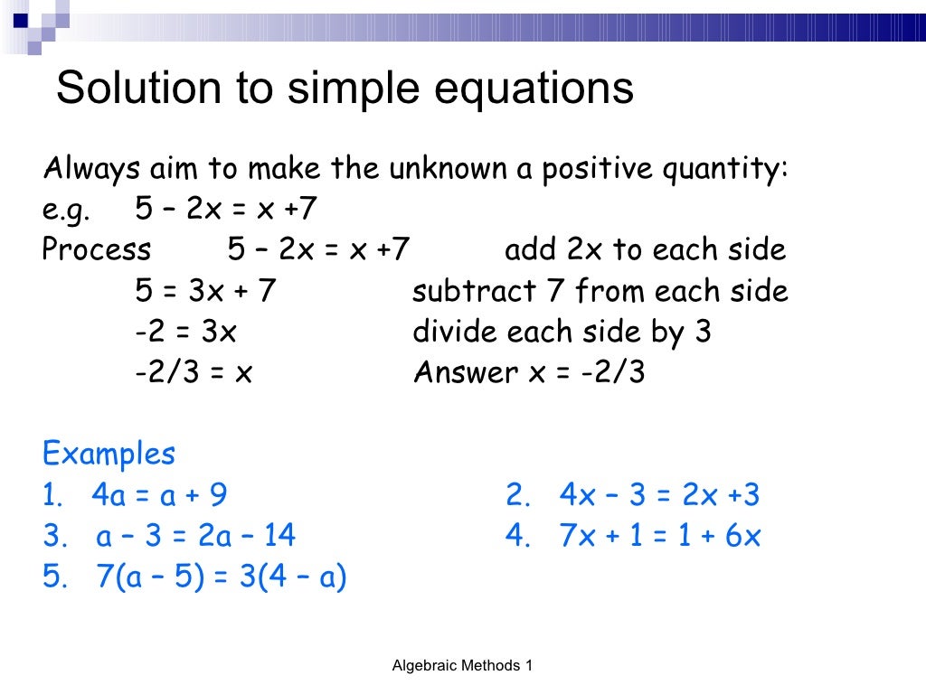 Algebraic Methods 1