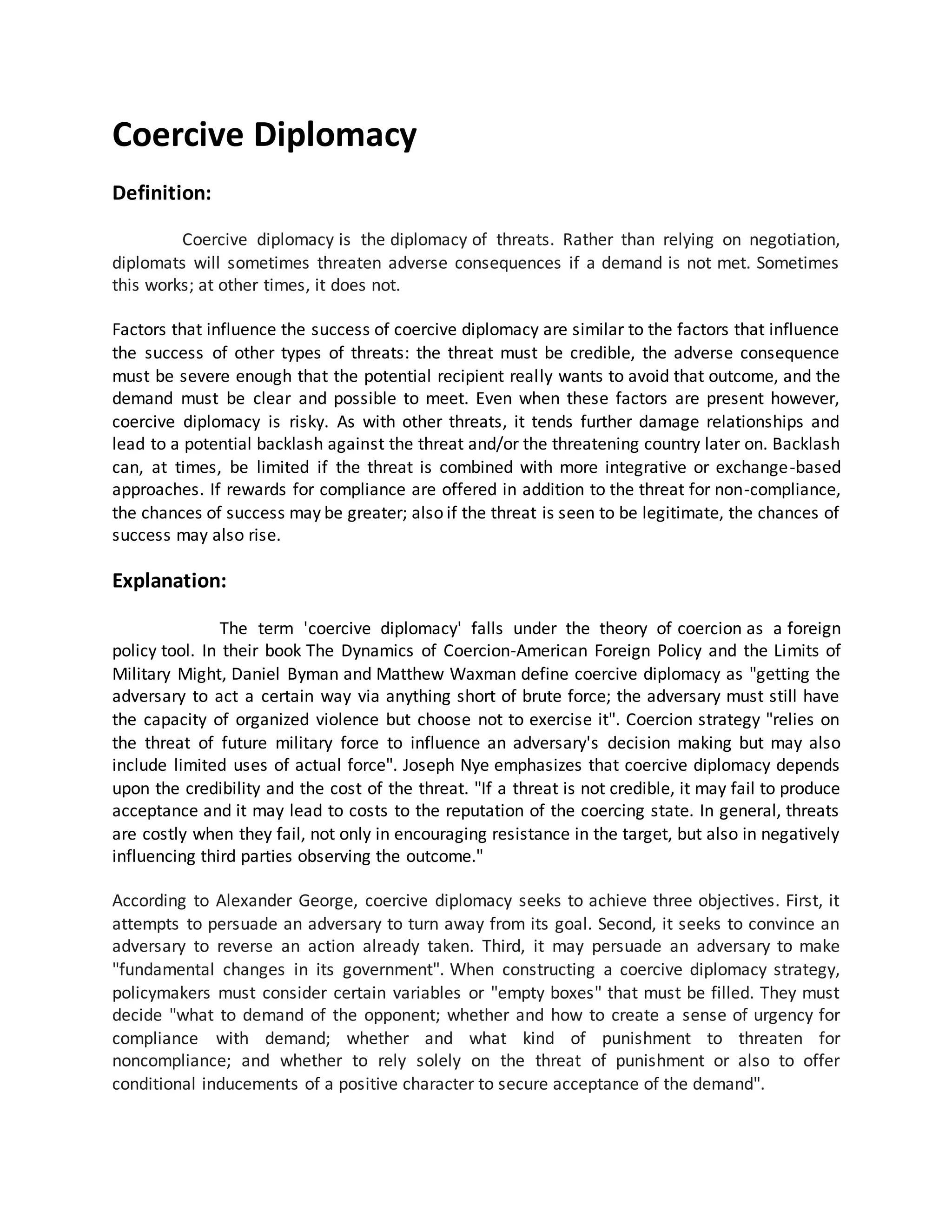 Coercive diplomacy | DOCX