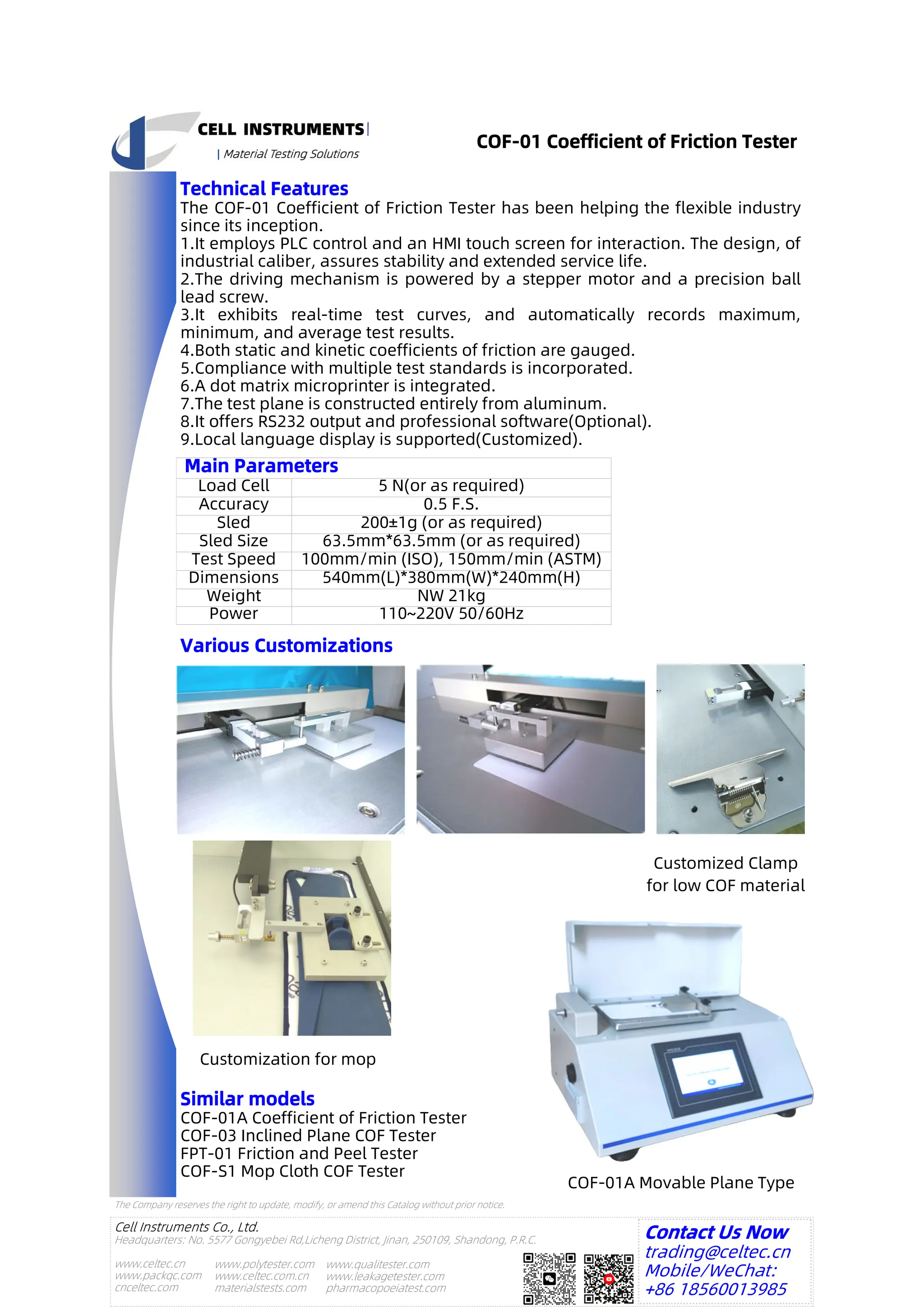 COF-01 Coefficient of Friction Tester: Accurate Analysis for Various ...