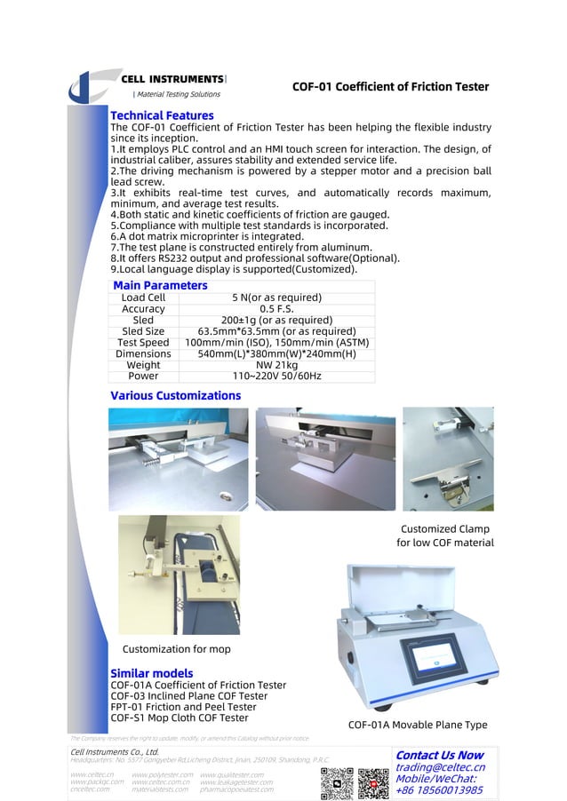 COF-01 Coefficient of Friction Tester: Accurate Analysis for Various ...