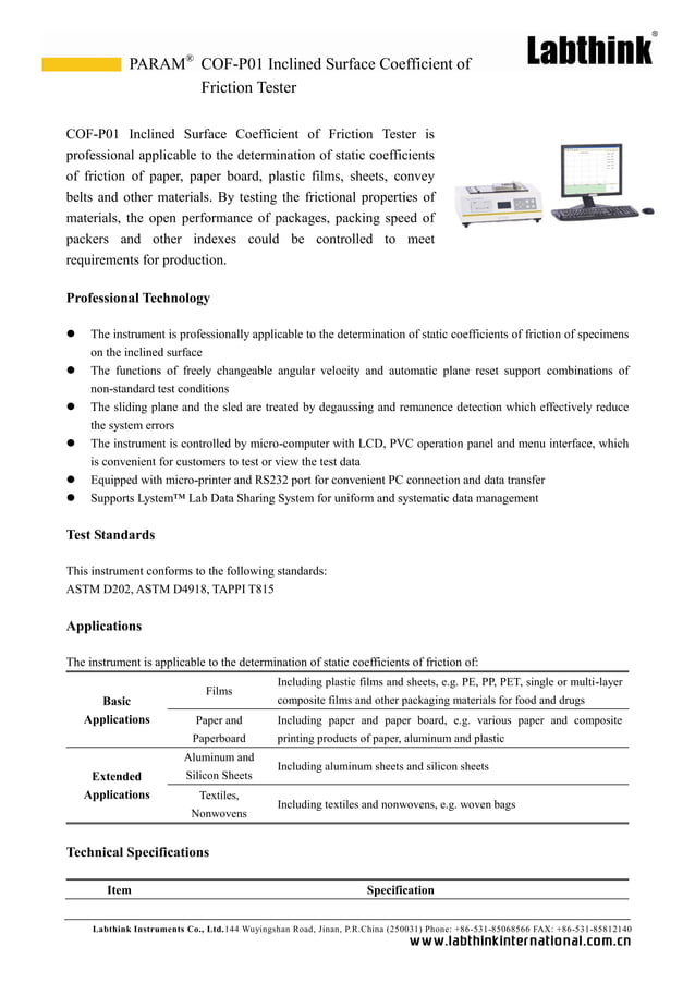 COF-P01-Inclined-Surface-Coefficient-of-Friction-Tester | PDF