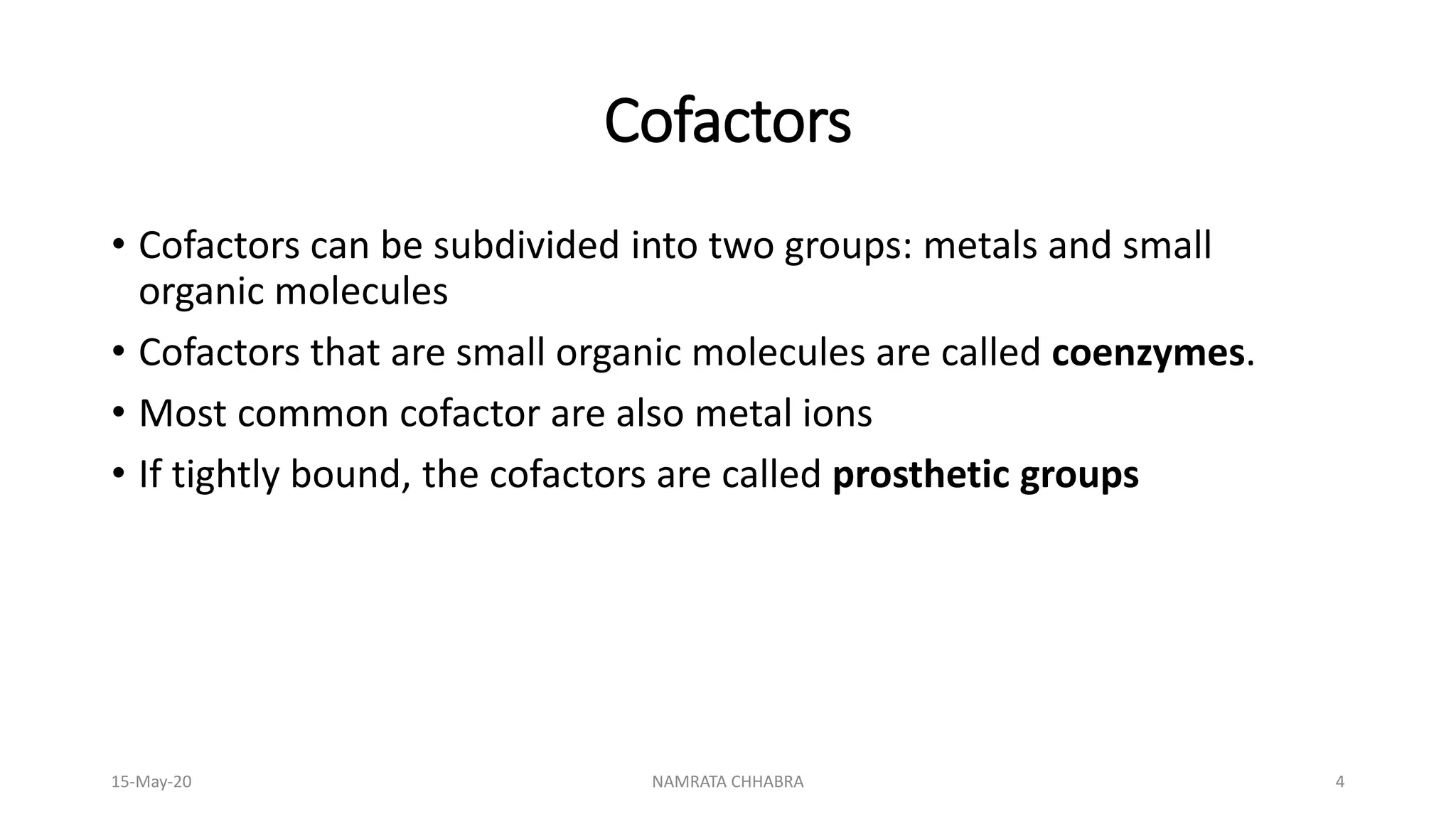 Cofactors, coenzymes and prosthetic group | PDF