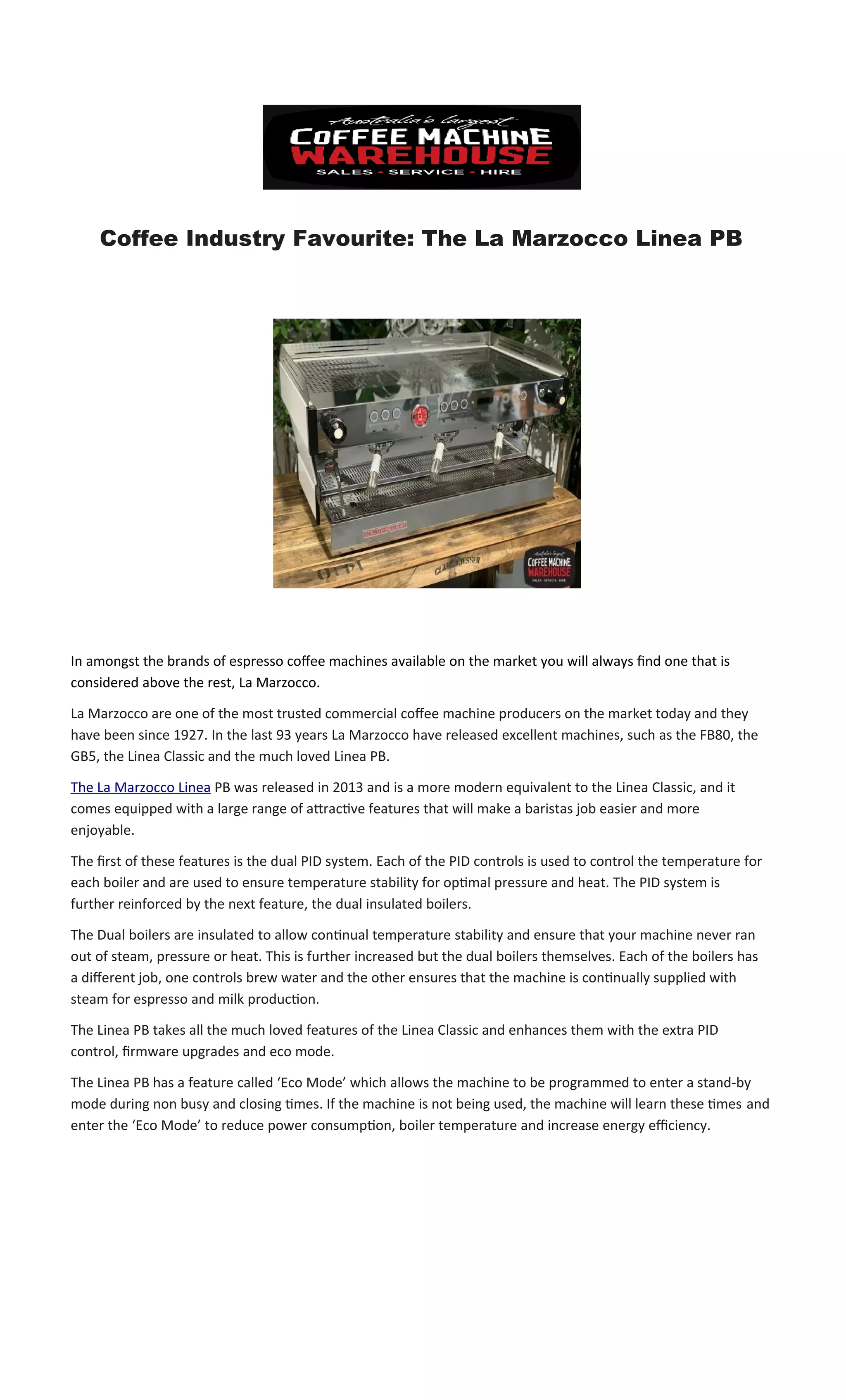 Coffee Machine Warehouse | Espresso Coffee Machines | PDF