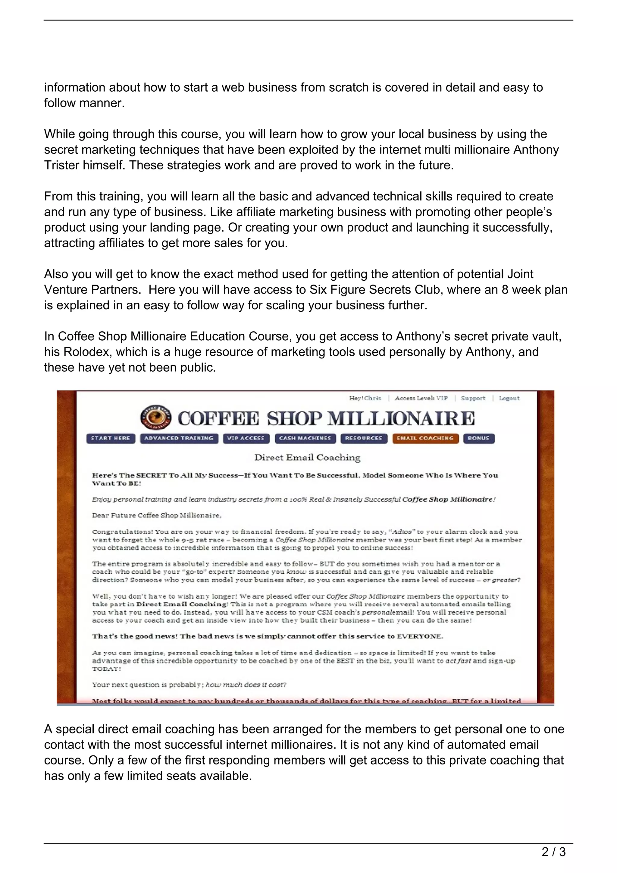 Coffee Shop Millionaire Education | PDF