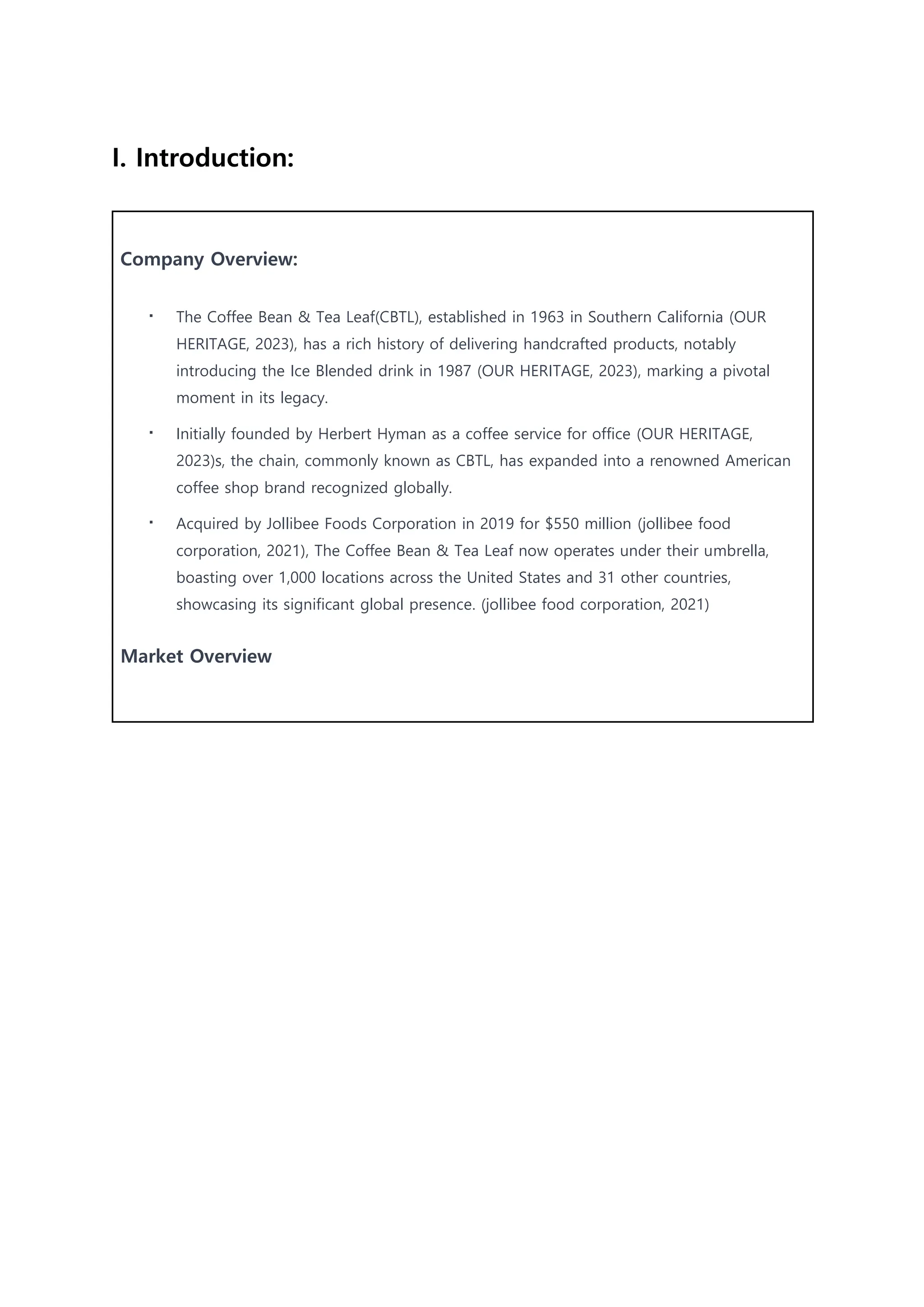 The Coffee Bean & Tea Leaf(CBTL), Business strategy case study | DOCX