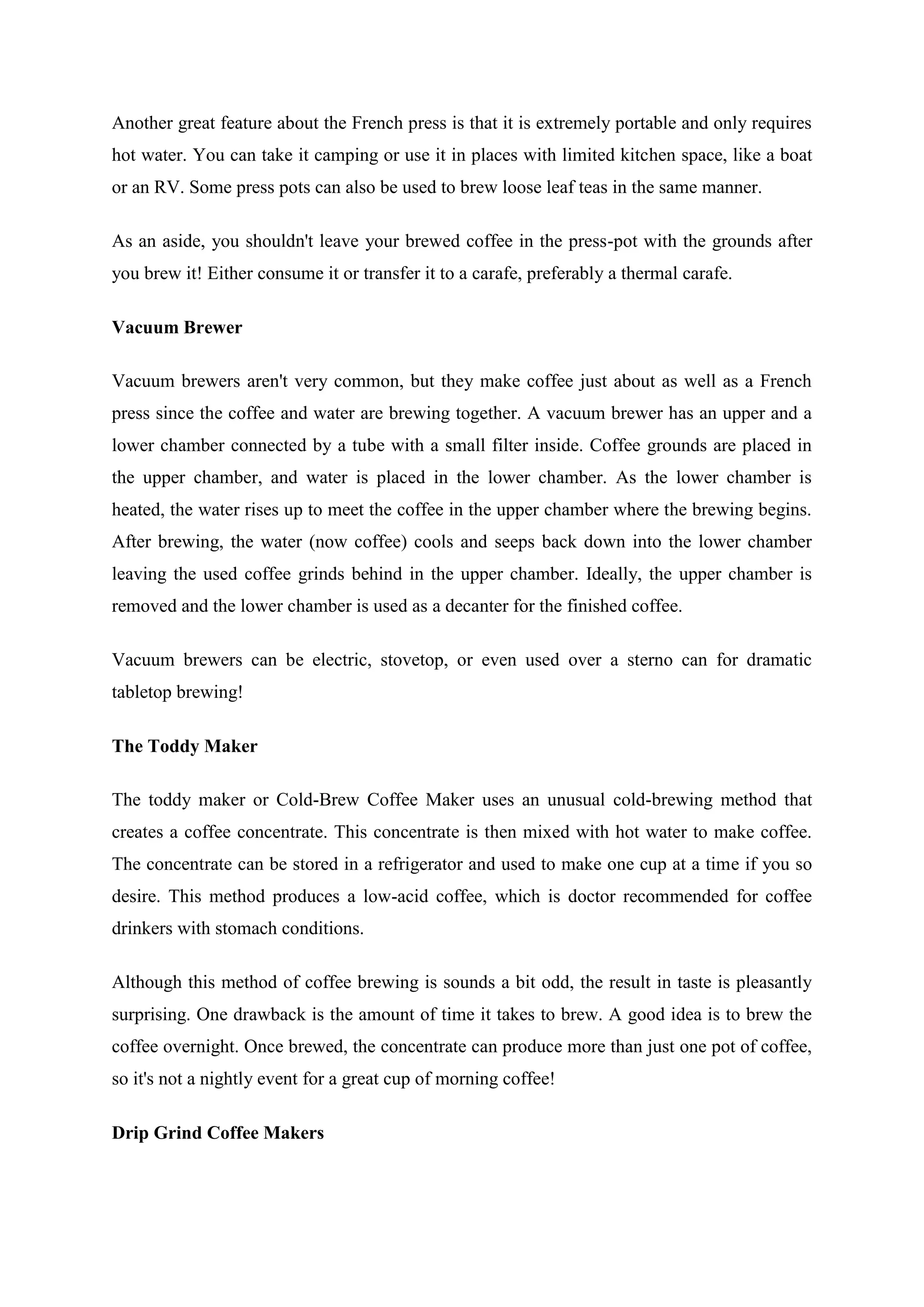 Coffee brewing methods | DOCX