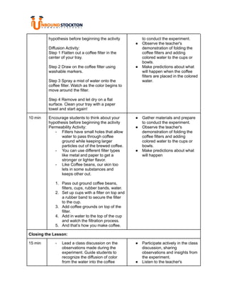 Coffee Filter Lesson Plan for Unbound St | PDF