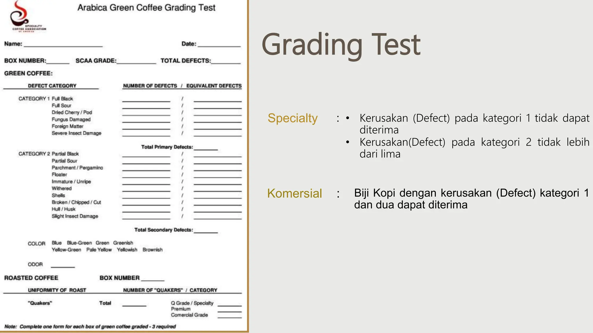 Pengantar Kopi, proses pencucian biji kopi hingga grading test | PPT