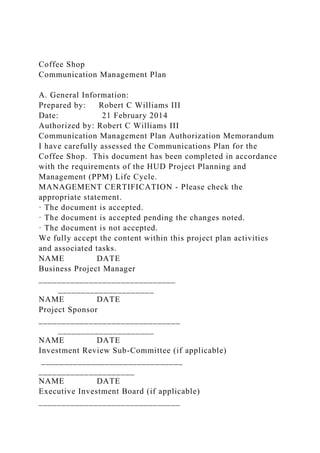 Coffee ShopCommunication Management PlanA. General Informati.docx