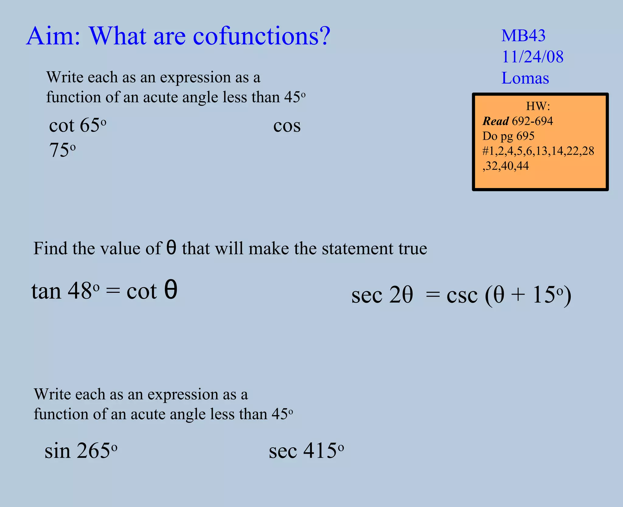 Cofunctions | PPT