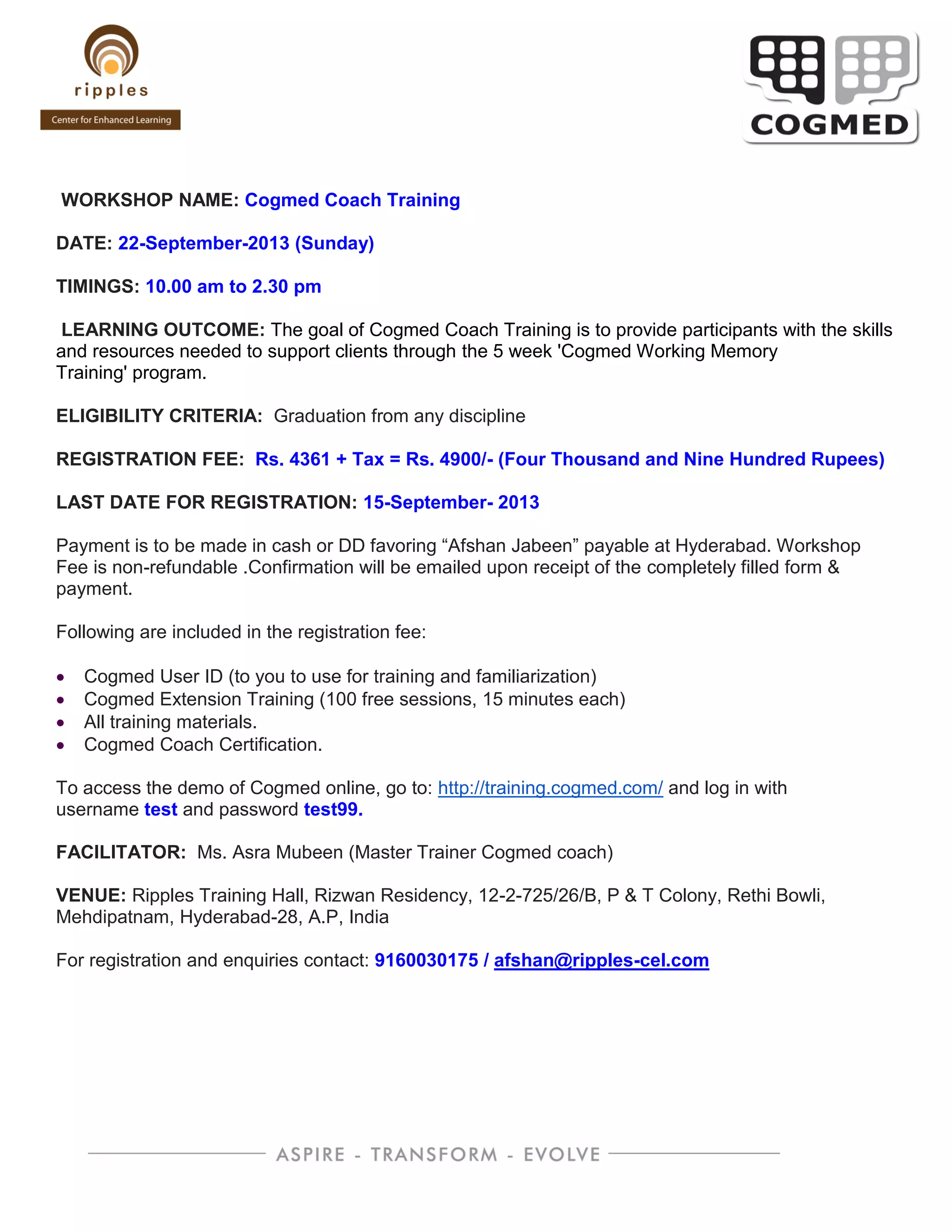 Cogmed Coach Training (Working Memory Intervention) on 15th September ...