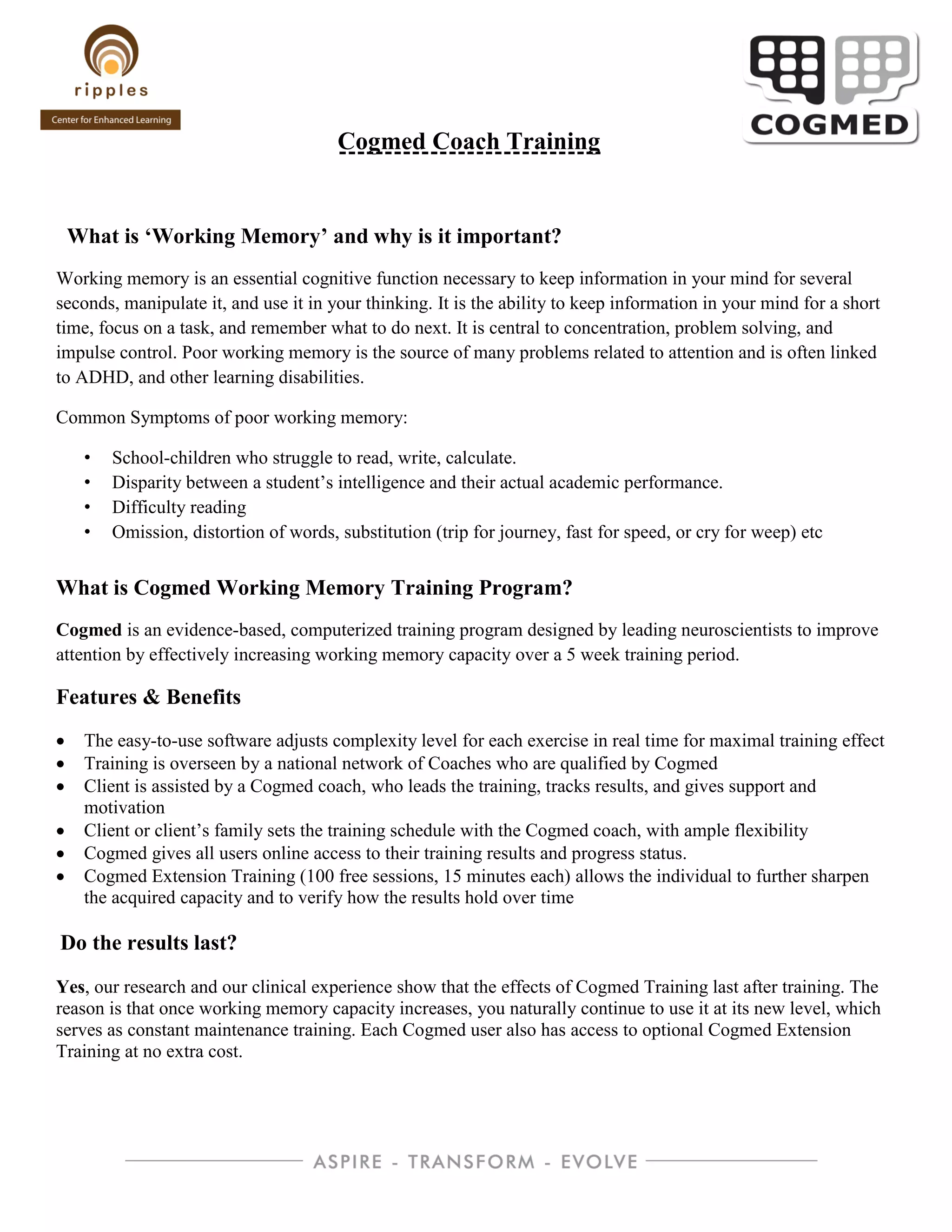 Cogmed Coach Training (Working Memory Intervention) on 15th September ...