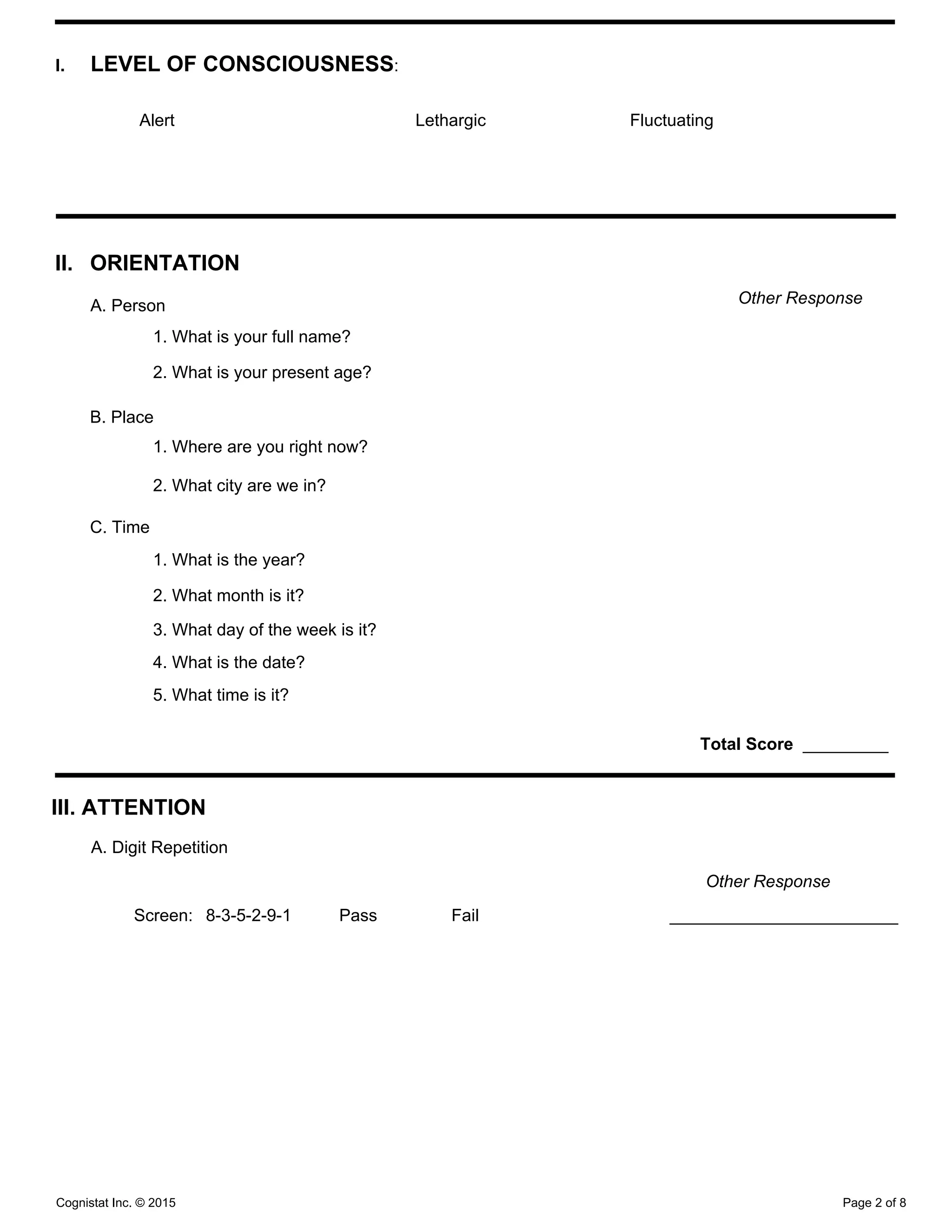Cognistat | PDF