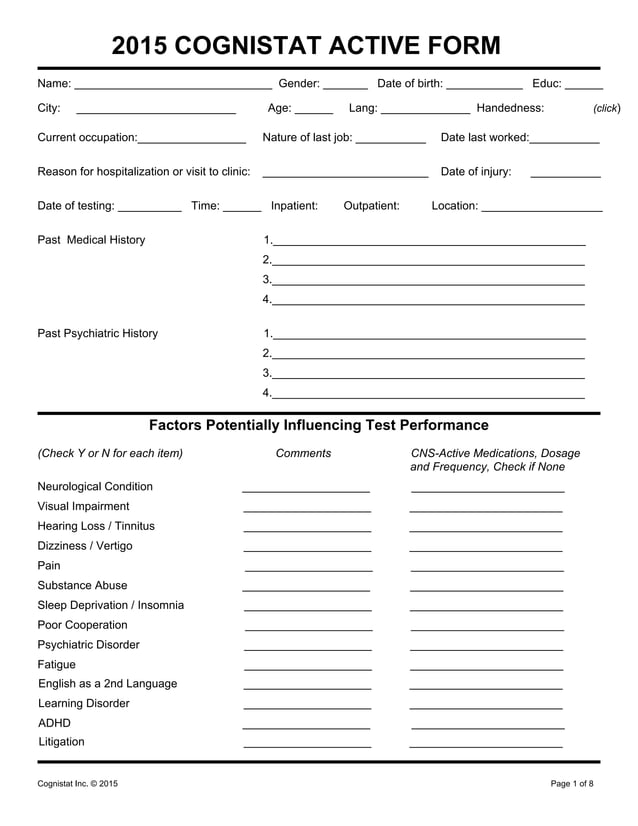 Cognistat | PDF | Brain and Nervous System Disorders | Diseases and ...