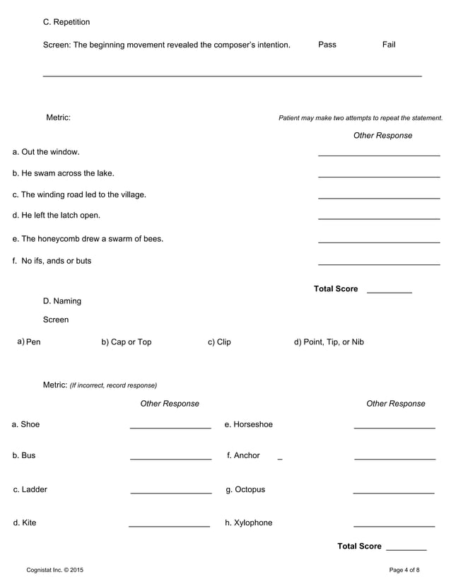 Cognistat | PDF | Brain and Nervous System Disorders | Diseases and ...
