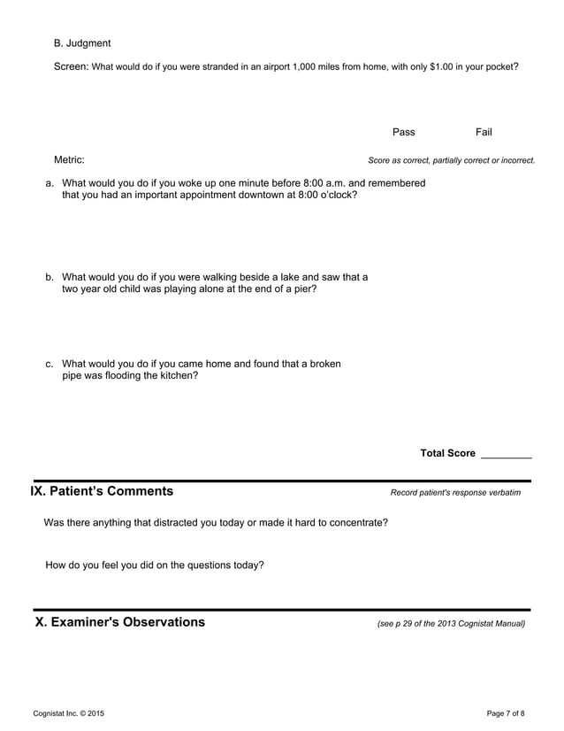 Cognistat | PDF | Brain and Nervous System Disorders | Diseases and ...