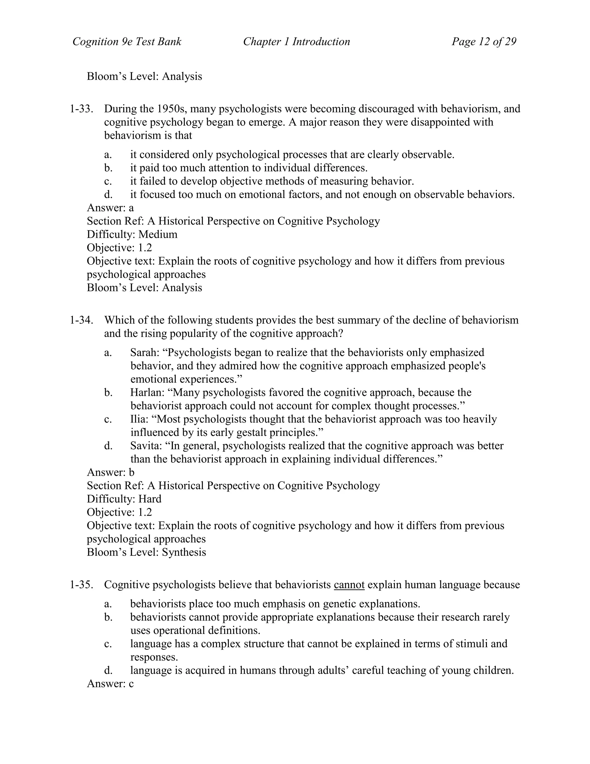 Cognition 9th Edition Matlin Test Bank | PDF