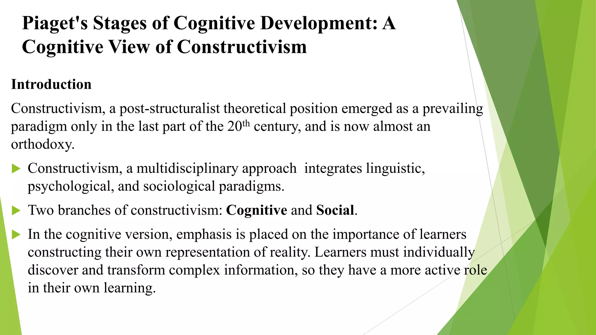Cognitive approaches to learning piaget | PPTX