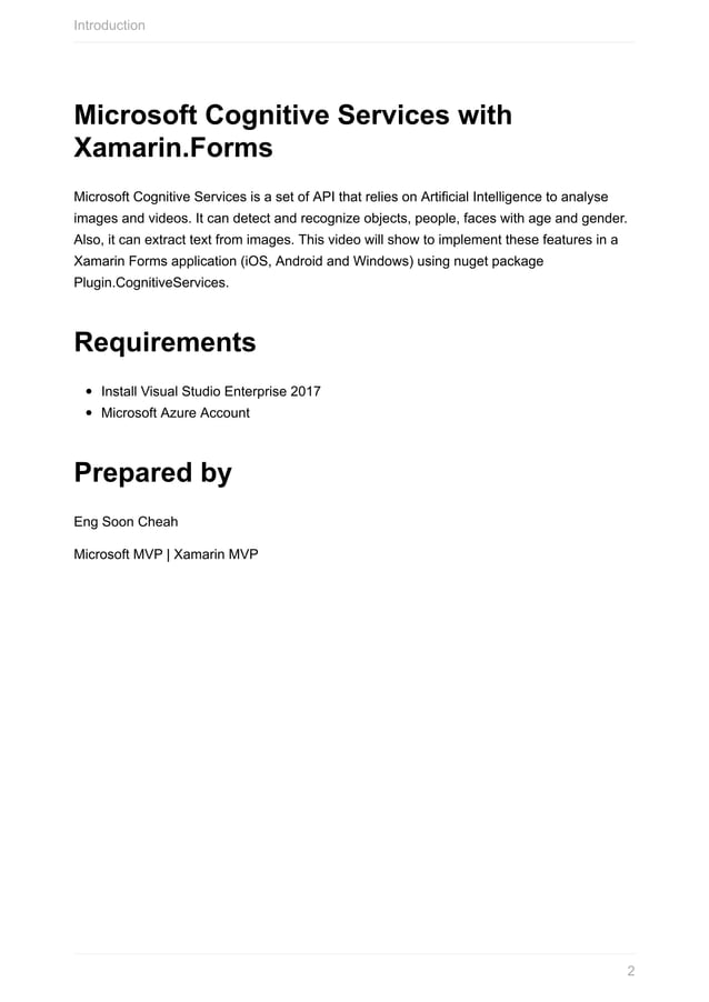 Cognitive Services with Xamarin Forms | PDF