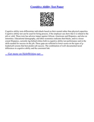 Cognitive Ability Test Paper | PDF