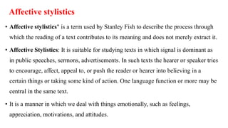 Cognitive, affective and expressive stylistics, CDA and stylistics | PPTX