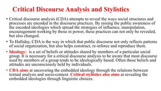 Cognitive, affective and expressive stylistics, CDA and stylistics | PPTX
