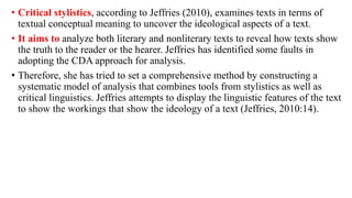 Cognitive, affective and expressive stylistics, CDA and stylistics | PPTX