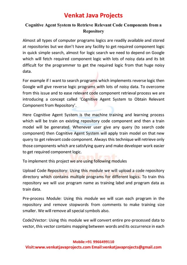 Cognitive agent system to retrieve relevant code components from a repository | PDF