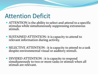 Cognitive and perceptual problems in stroke | PPTX