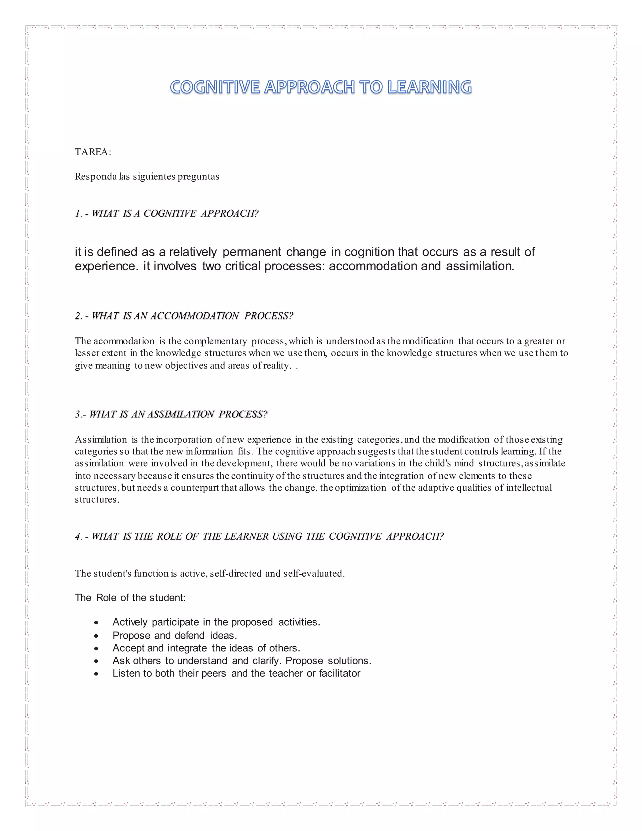 Cognitive approach to learning | DOCX