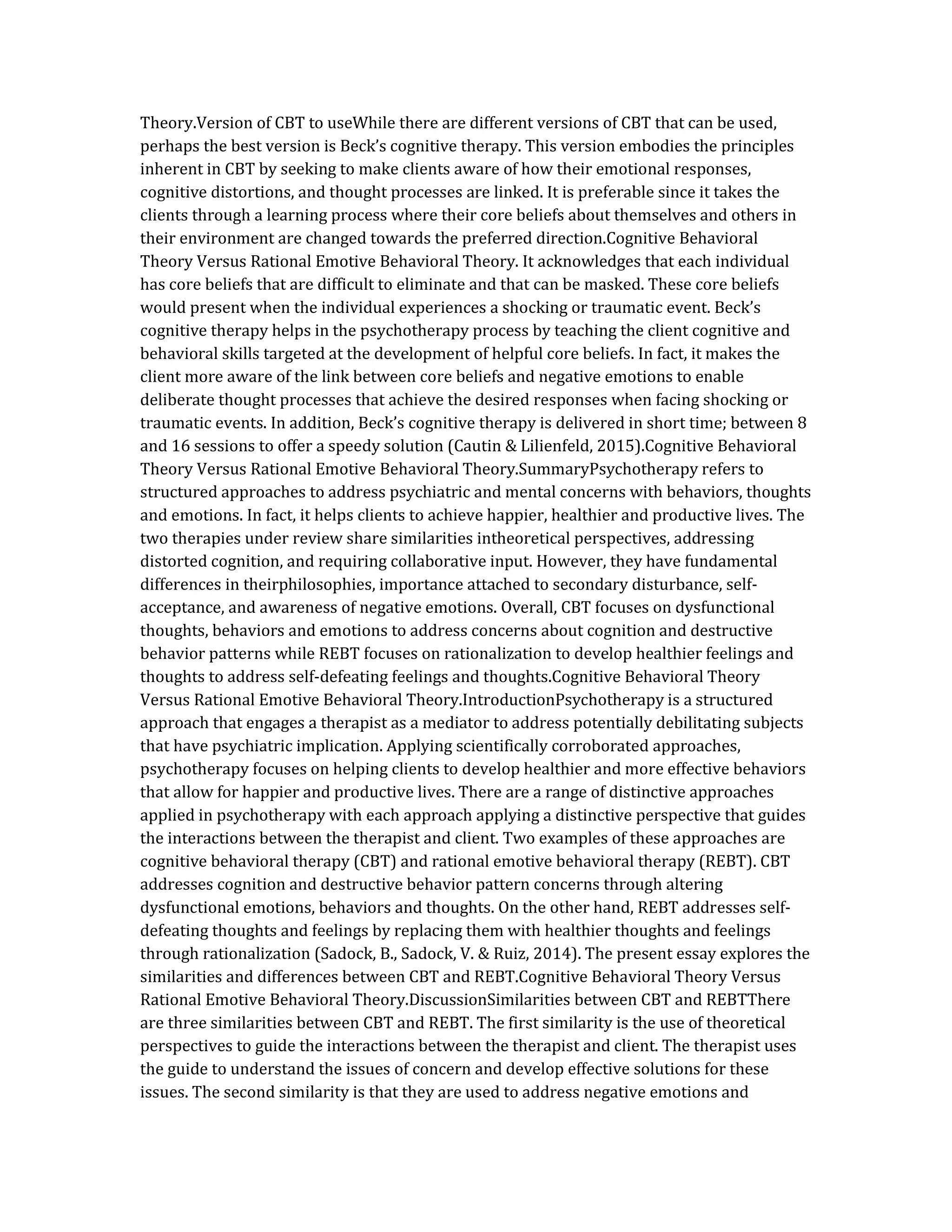Cognitive Behavioral Theory Versus Rational Emotive Behavioral.docx