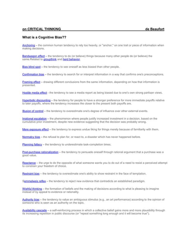 Critical Thinking: Cognitive Bias | PDF