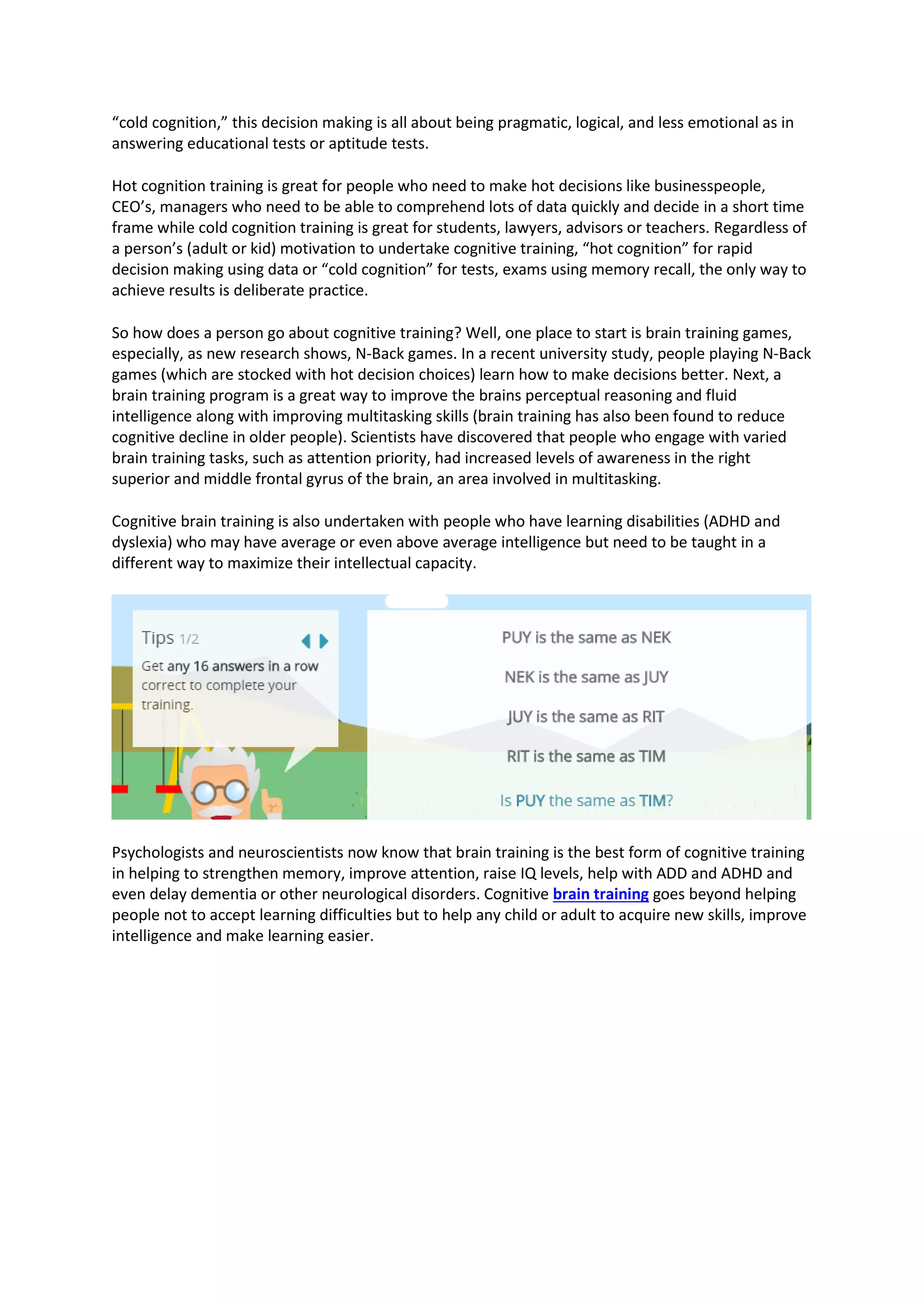 Cognitive brain training | PDF