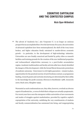 "COGNITIVE CAPITALISM AND THE CONTESTED CAMPUS" de Nick Dyer-Witheford ...