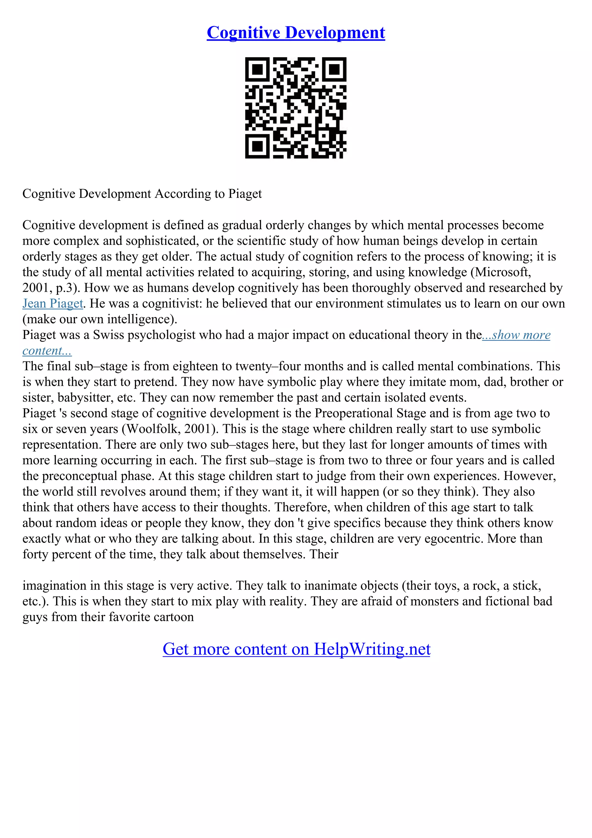Cognitive Development Essay | PDF