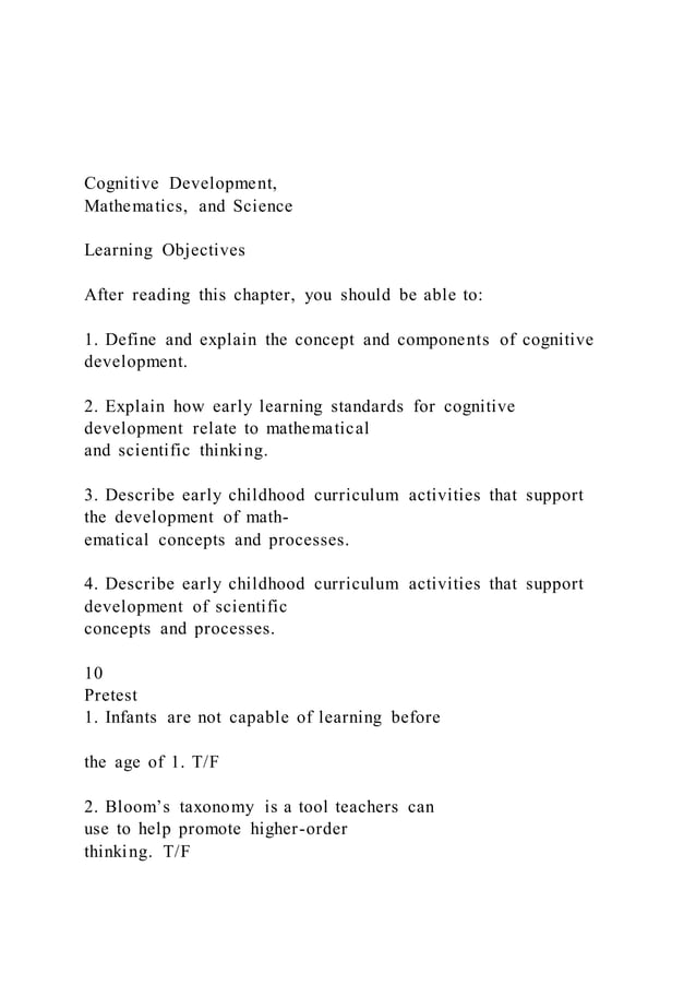 Cognitive Development, Mathematics, and Science Learnin | PDF