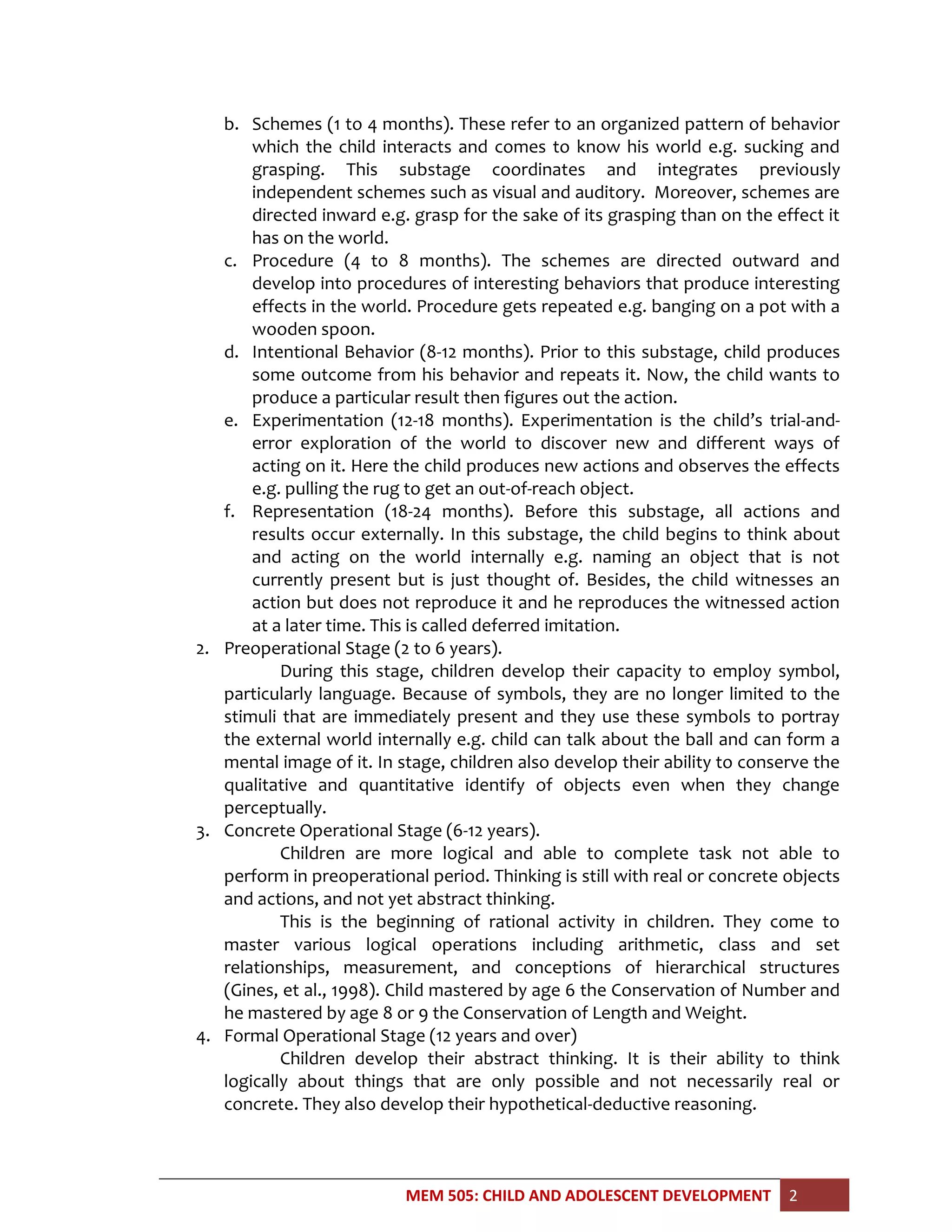 Cognitive development of children and adolescents | DOCX