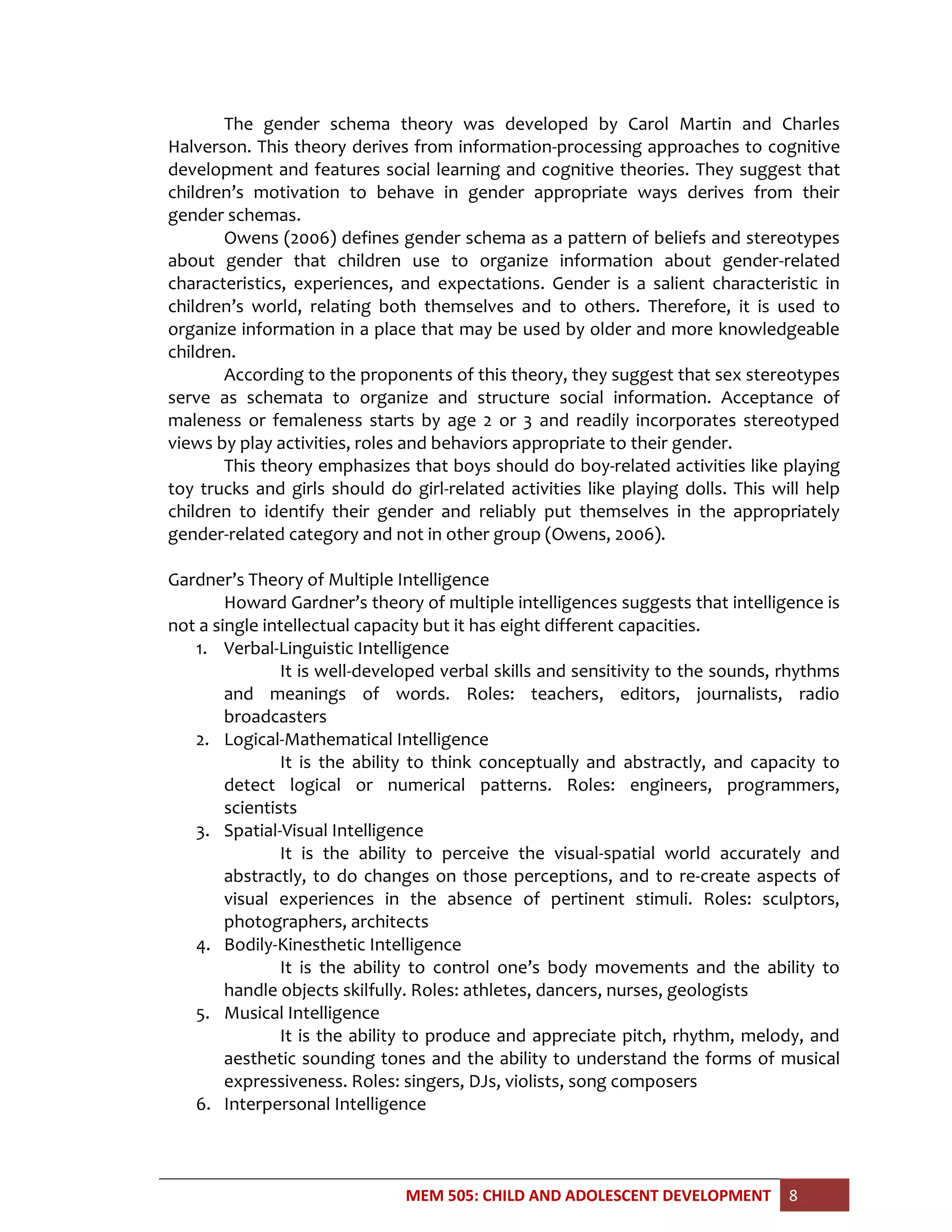 Cognitive development of children and adolescents | DOCX