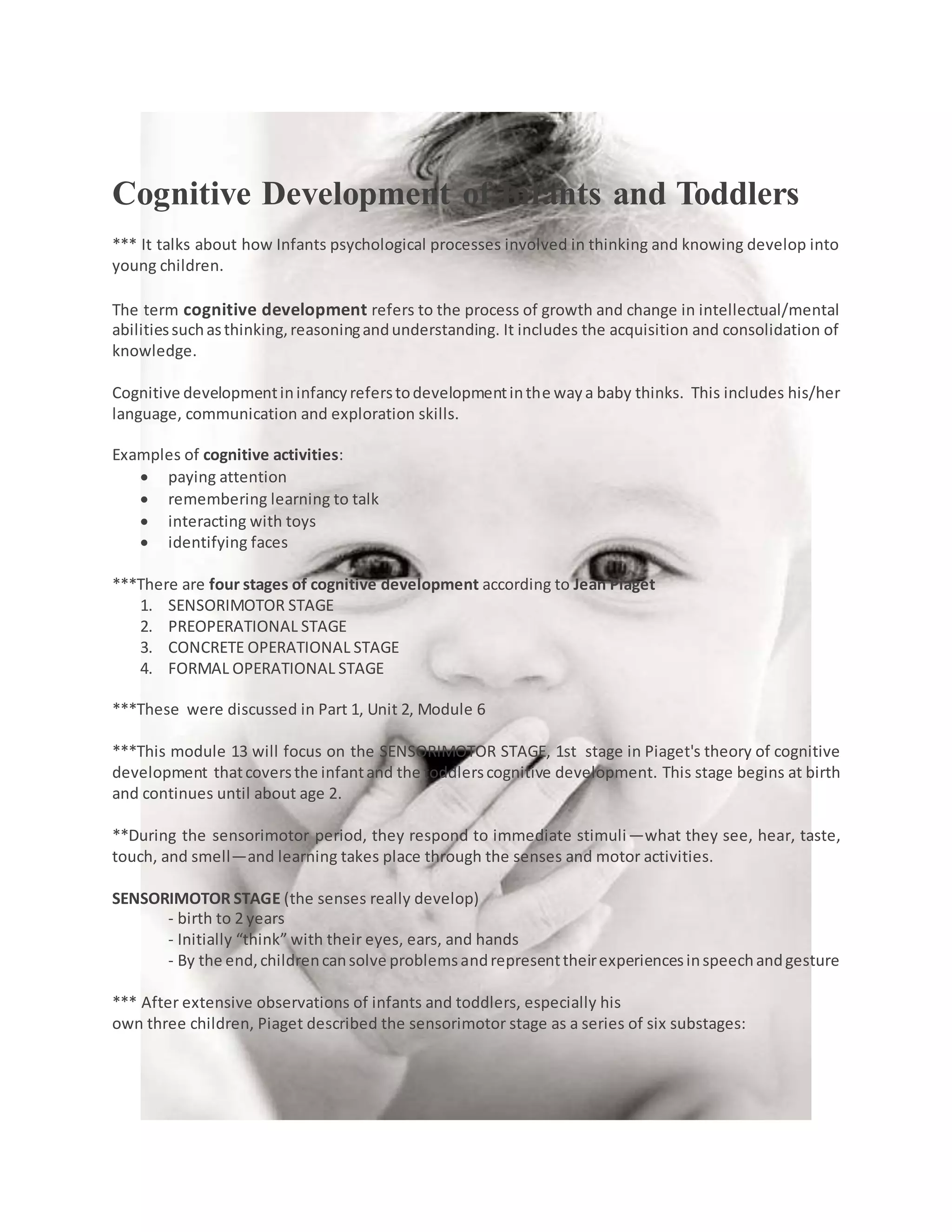 Cognitive development of infants and toddlers | DOCX