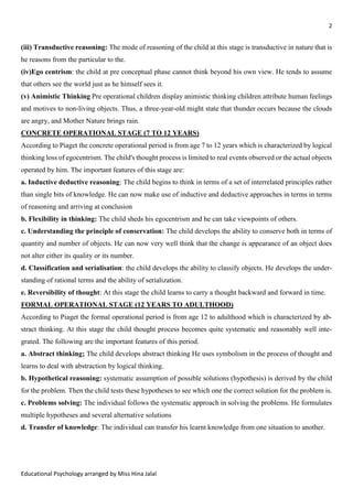 Cognitive development theory by Jean Piaget | PDF