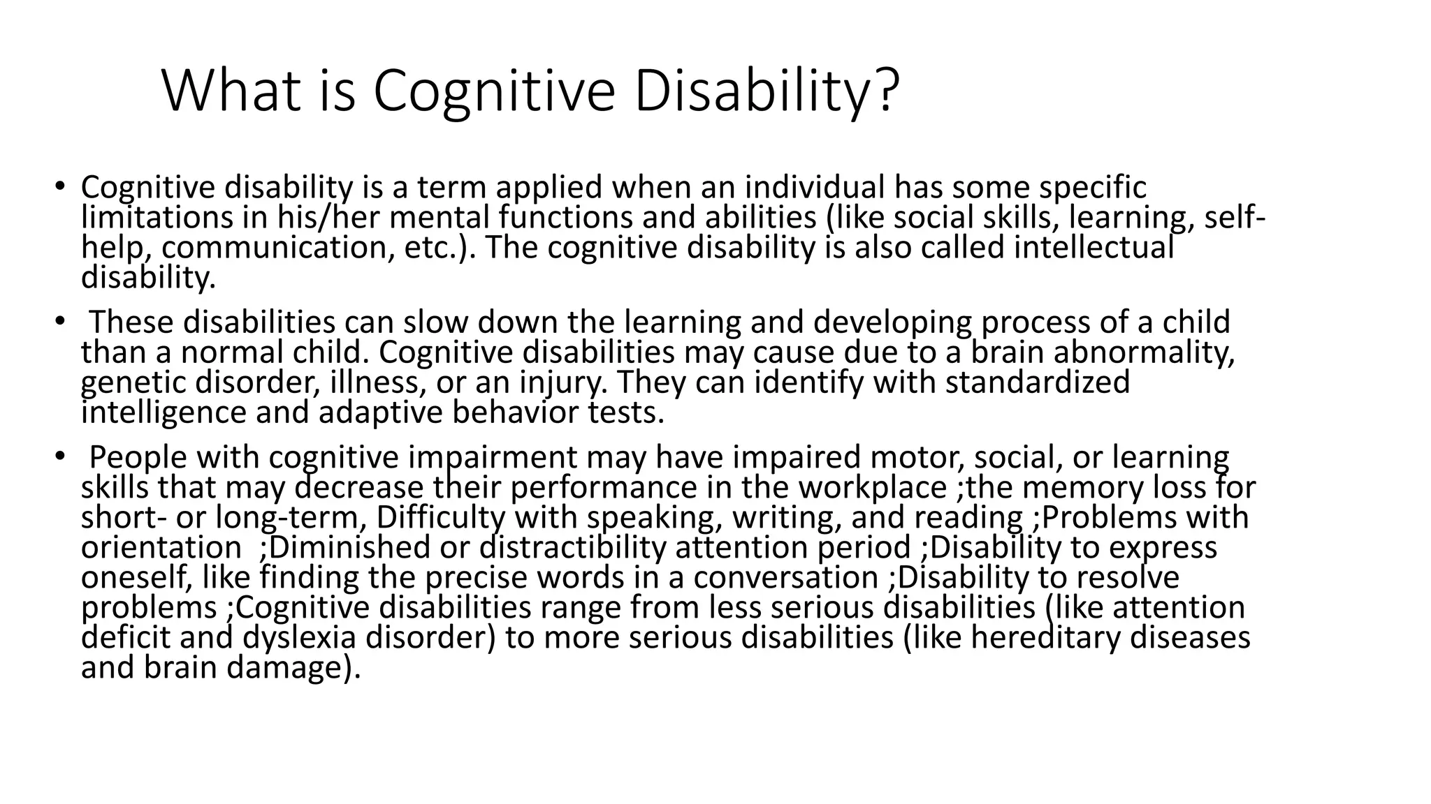 Cognitive disabilities, Schizophrenia and Anxiety Disorder | PPTX