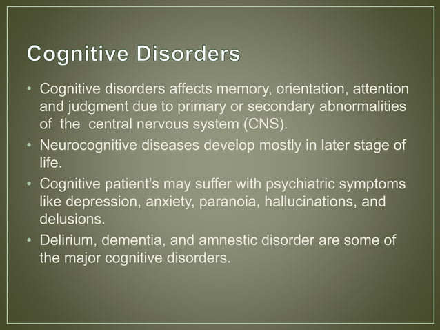 Cognitive disorders | PPTX | Brain and Nervous System Disorders ...