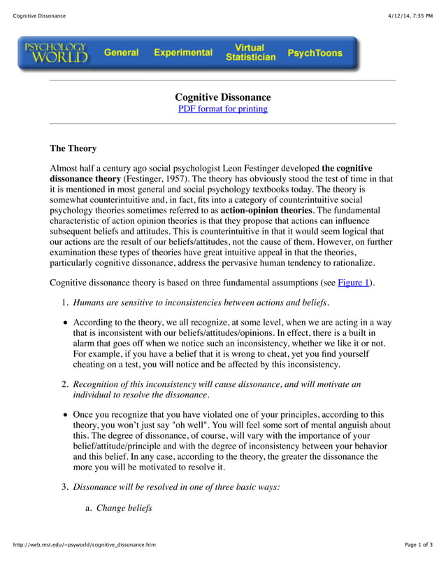 Cognitive dissonance | PDF
